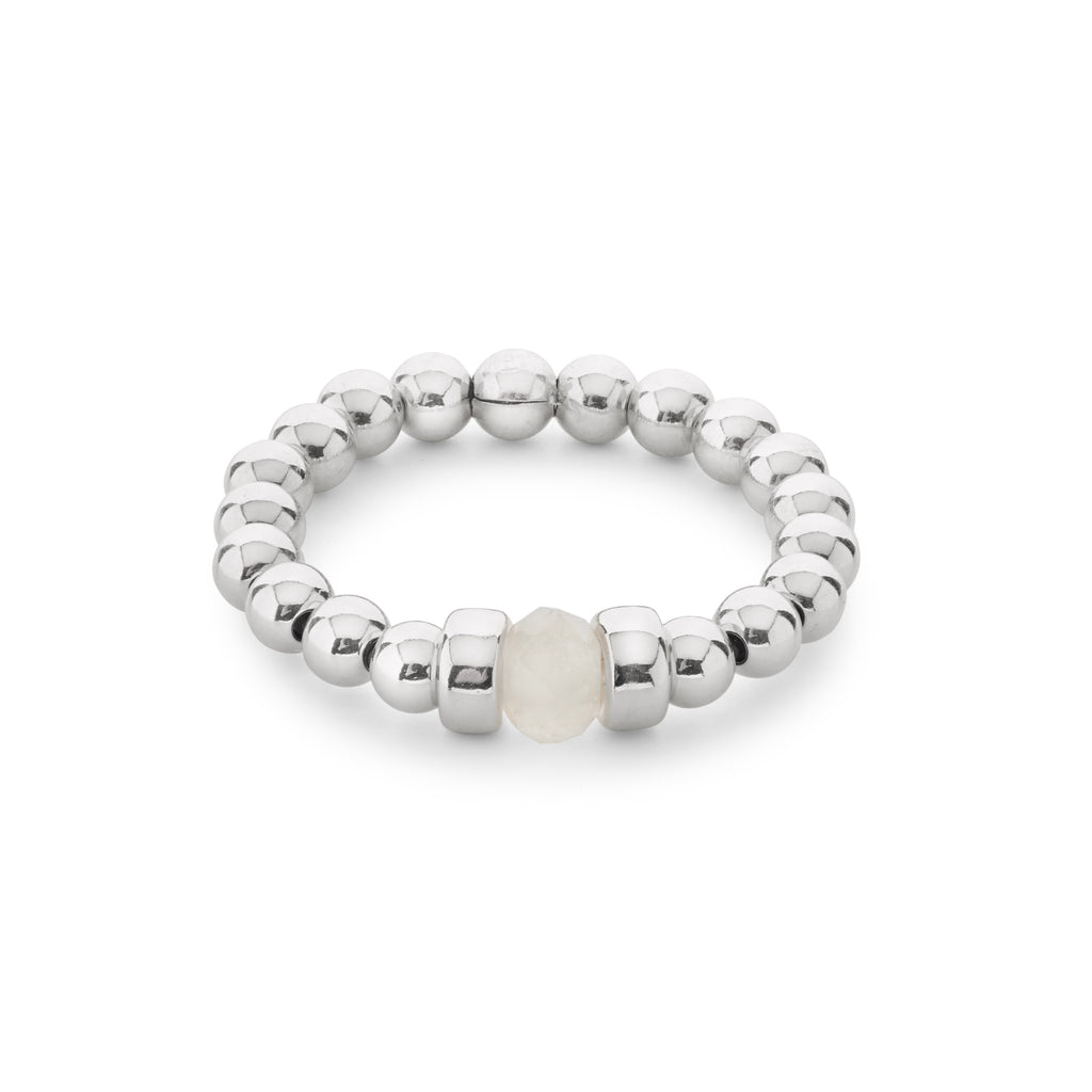 White Agate Ring - Crystal Beaded Rings - Tomm Jewellery UK