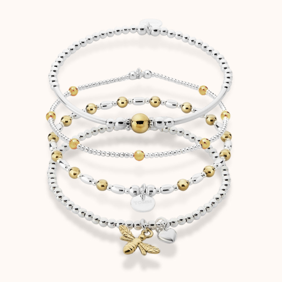 Mixed Metal Bracelet Stack - Sterling Silver, Rose Gold, Gold Filled ...